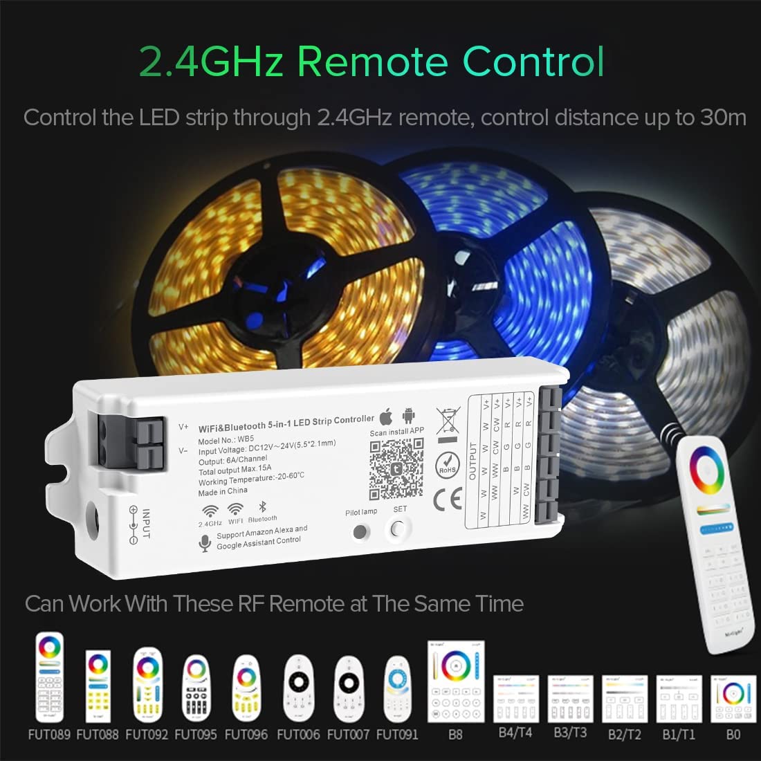 BTF-LIGHTING 5in1 WB5 2.4GHz WiFi LED Controller Compatible with Alexa