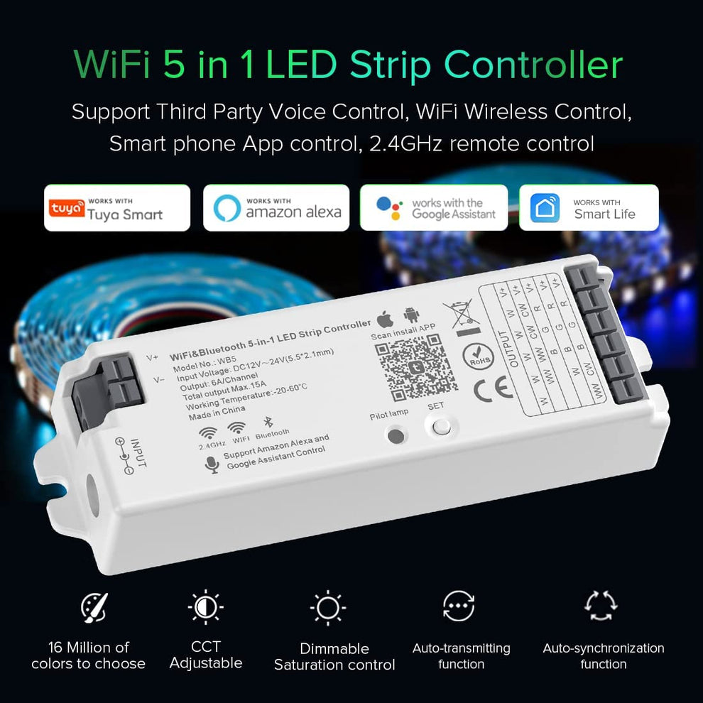 BTF-LIGHTING 5in1 WB5 2.4GHz WiFi LED Controller Compatible with Alexa