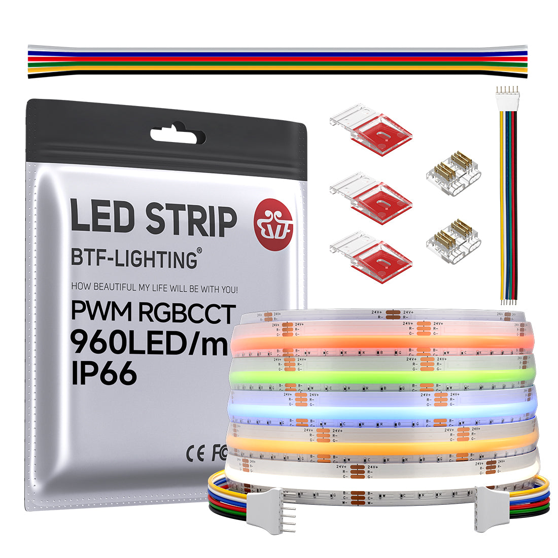 DC24V FCOB RGBCCT LED Strip 960LEDs High Density – RGB+CCT Tunable IP66 ...