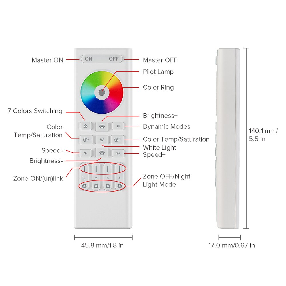 2.4GHz RF Touch Remote for DIM CCT RGB RGBW RGBCCT 4 Zone for C01-05RF ...