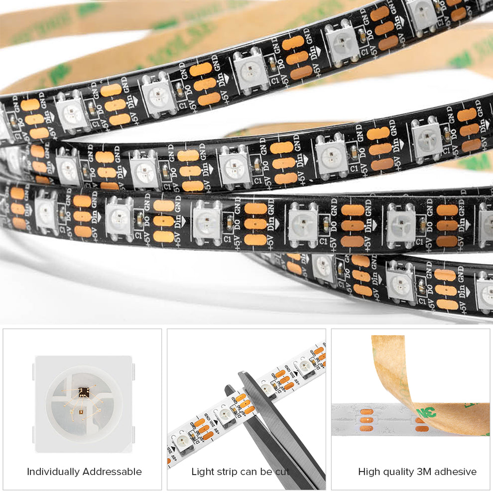 Bande de pixels LED WS2812B RGB IC 5050SMD en or pur flexible, couleur ...