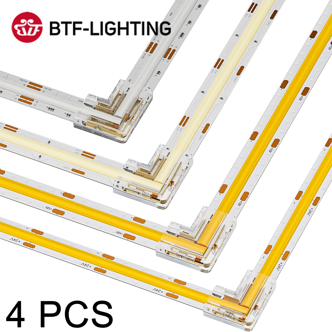 4 PCS FCOB Transparent L Shape Cover Connectors Solderless for 2pin 8m ...