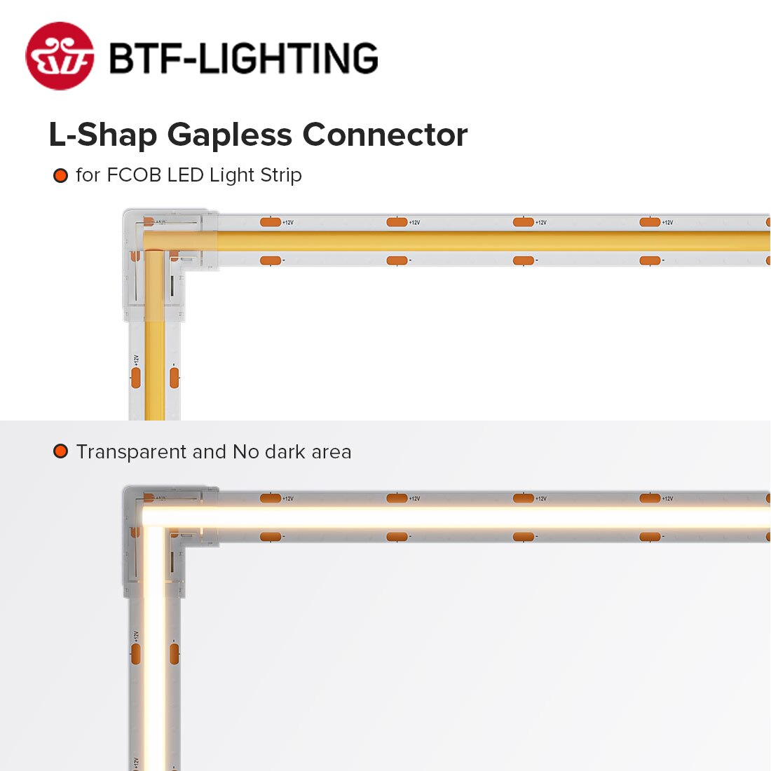 4 PCS FCOB Transparent L Shape Cover Connectors Solderless for 2pin 8m ...