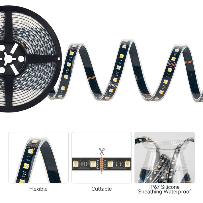 5050SMD RGBCCT 5 Colors in 1 LED LED Strip Light RGB WW CW 3000K - 650 ...