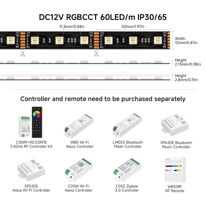5050SMD RGBCCT 5 Colors in 1 LED LED Strip Light RGB WW CW 3000K - 650 ...