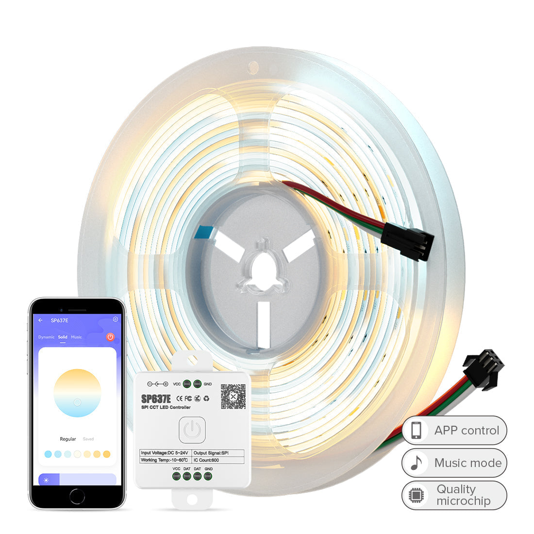 FCOB CCT IC LED Light Strip WS2811 Addressable 576LEDs 2700K to 6500K ...