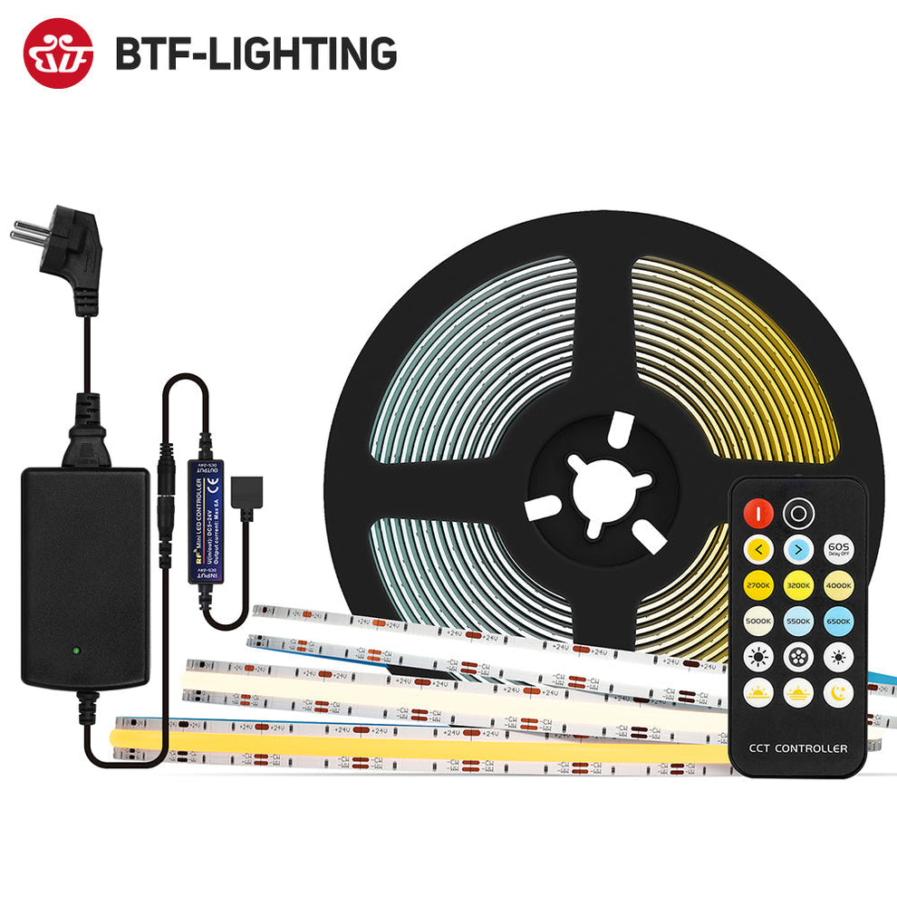 FCOB FOB COB CCT LED Light Strip Full Set RF17 Keys DC 24V Dimmable Hi ...