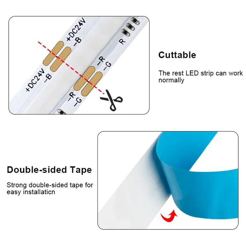 FCOB RGB RGBW LED Light Strip 12V 810 816 24V 840 896 LED Flexible FOB ...