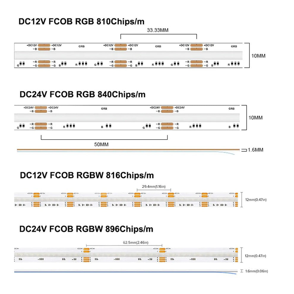 FCOB RGB RGBW LED Light Strip 12V 810 896 24V 840 896 LED Flexible FOB – BTF-LIGHTING