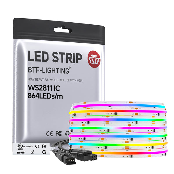 WS2811 RGB FCOB LED Strip | DC12V/DC24V 864 LEDs/m Addressable – BTF ...