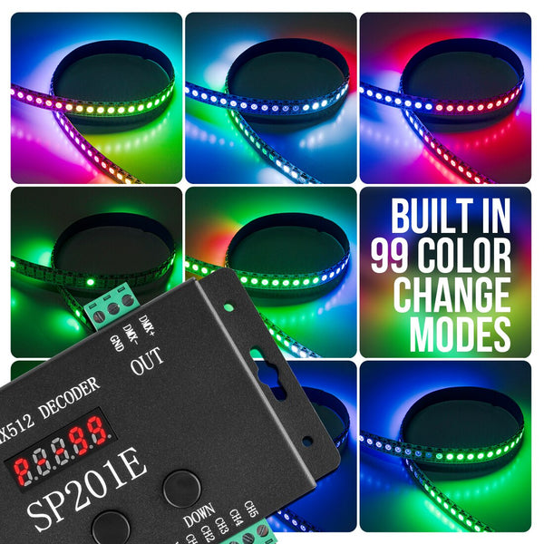 SP201E DMX512 LED Decoder 5CH PWM SPI SK9822 WS2812B WS2811 5050 RGB R – BTF-LIGHTING