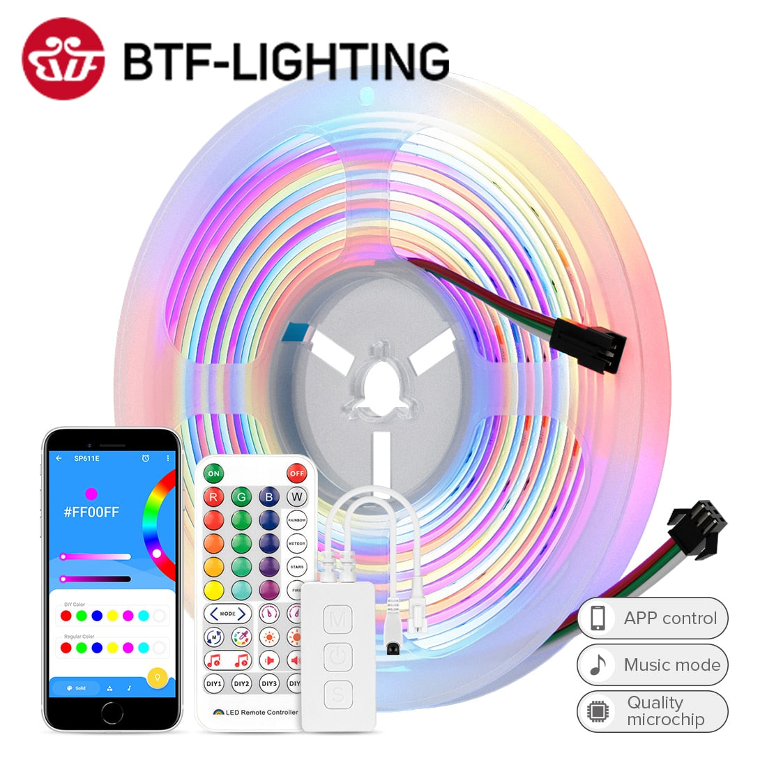 FCOB FOB COB SPI RGB LED Strip Kit Smart Bluetooth 720LEDs DC24V WS281 ...